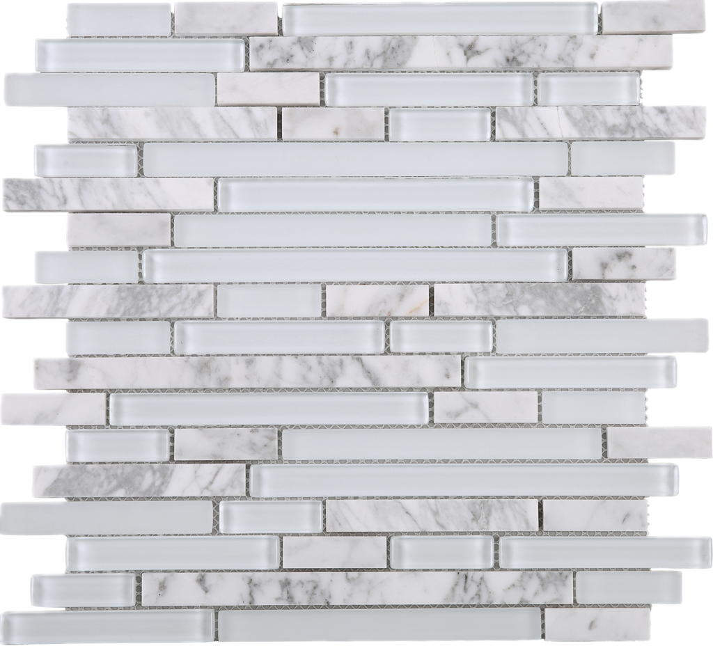 White Random Brick Glass & Stone Mesh Mounted Mosaic Tile | NLQ-01