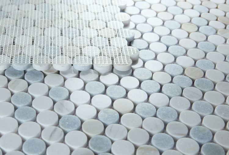 White Beige Penny Round Marble Sky Mosaic Tile | Wall | Floor | Shower ...