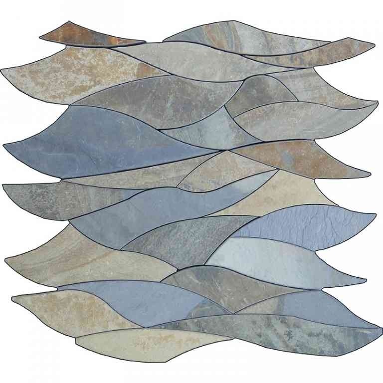 12 in. x 12 in. Waterjet Picasso Multicolor Slate Honed Mosaic Tile