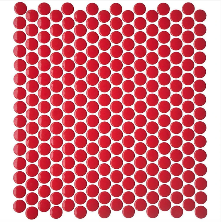 Red Pepper Penny Round Glossy Porcelain Mosaic Tile 8mm Thick | Roca ...