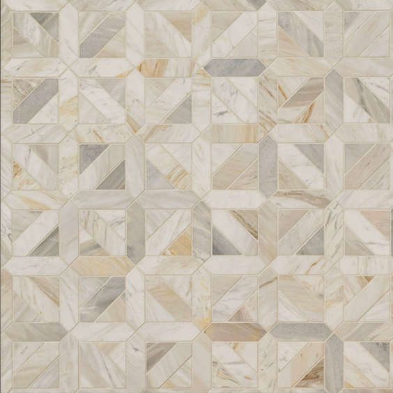 Athena Gold Geometrica White Honed Marble Mosaic Tile | Wall ...