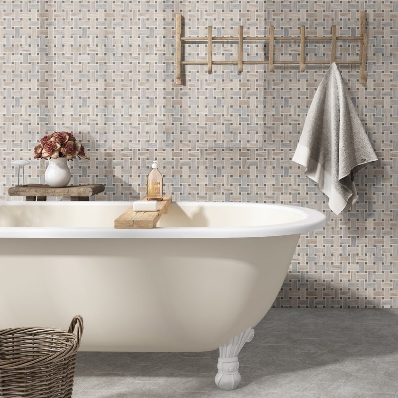 Angora Beige Basketweave Marble Mosaic