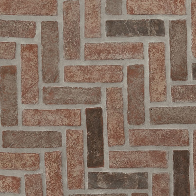 2.25 in. x7.5 in. Noble Red Clay Tumbled Brick Herringbone Mosaic Tile ...