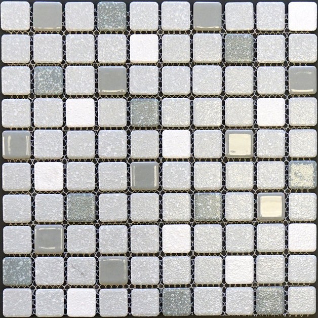 Grey 1X1 Square Porcelain Mosaic Tile Round Corner With Crystalline Finish