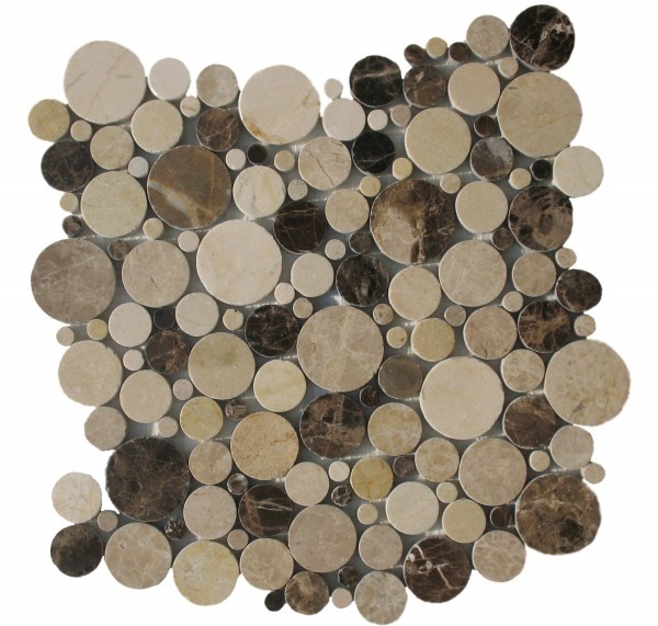 Crema Marfil and Dark Emperador Marble Bubbles Pattern Polished Mosaic ...