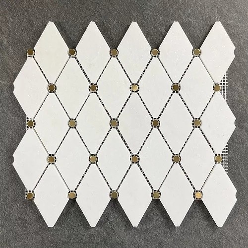 Thassos White Rhomboid Diamond With Gold Metal Circle Dot Polished ...