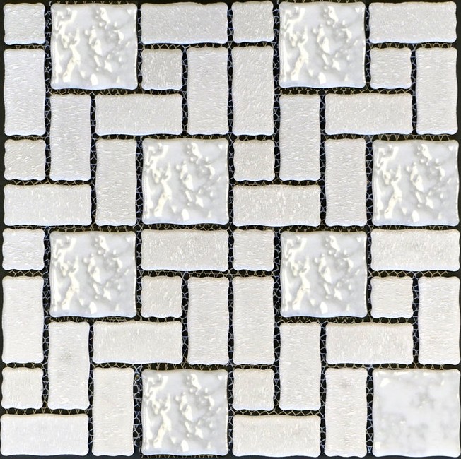 White Block Random Porcelain Mosaic Tile Round Corner With Crystalline ...