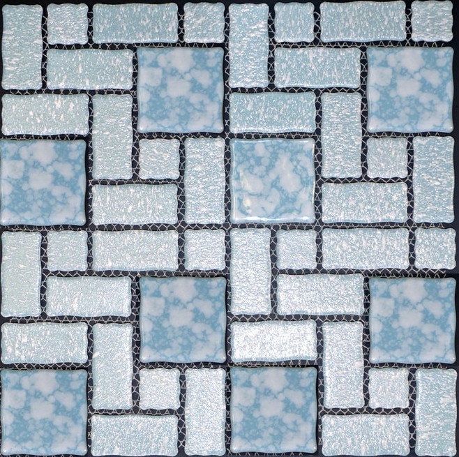 Aquatic Sky Blue Block Random Porcelain Mosaic Tile Round Corner With ...
