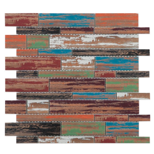 Unique Color Random Strip Pattern Glass and Marble Mosaic Tile