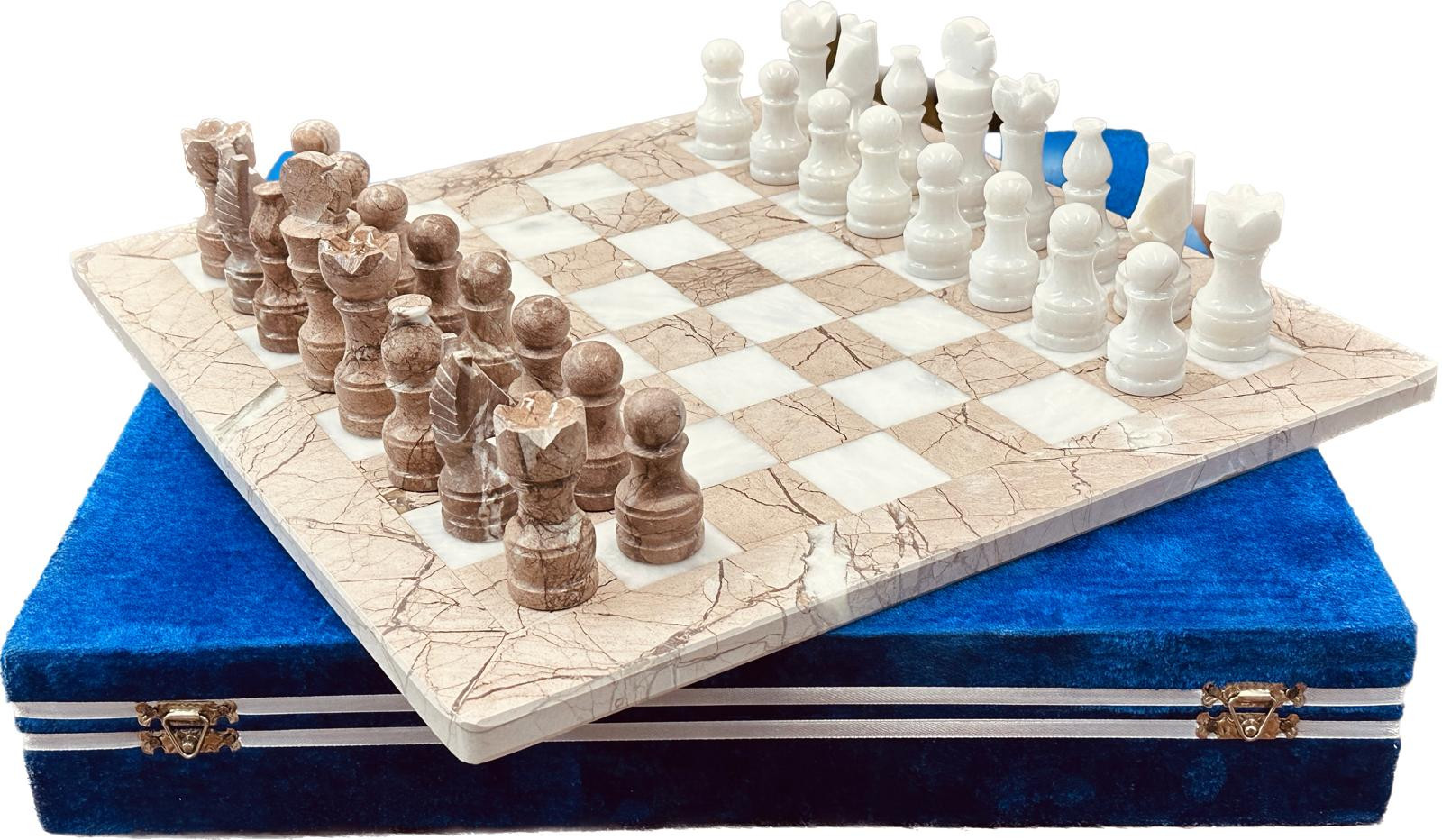Marble Chess Set | 16x16 Marina Marble Chess Set Staunton Free Gift Box
