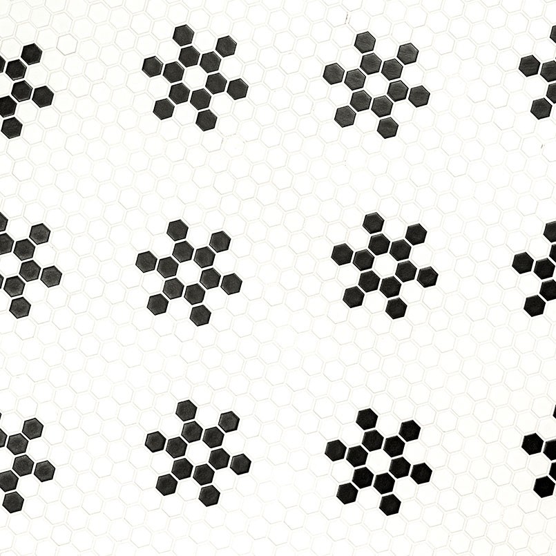 White & Black Mod Petal Pattern Porcelain Mosaic Tile | Wall | Floor | Backsplash
