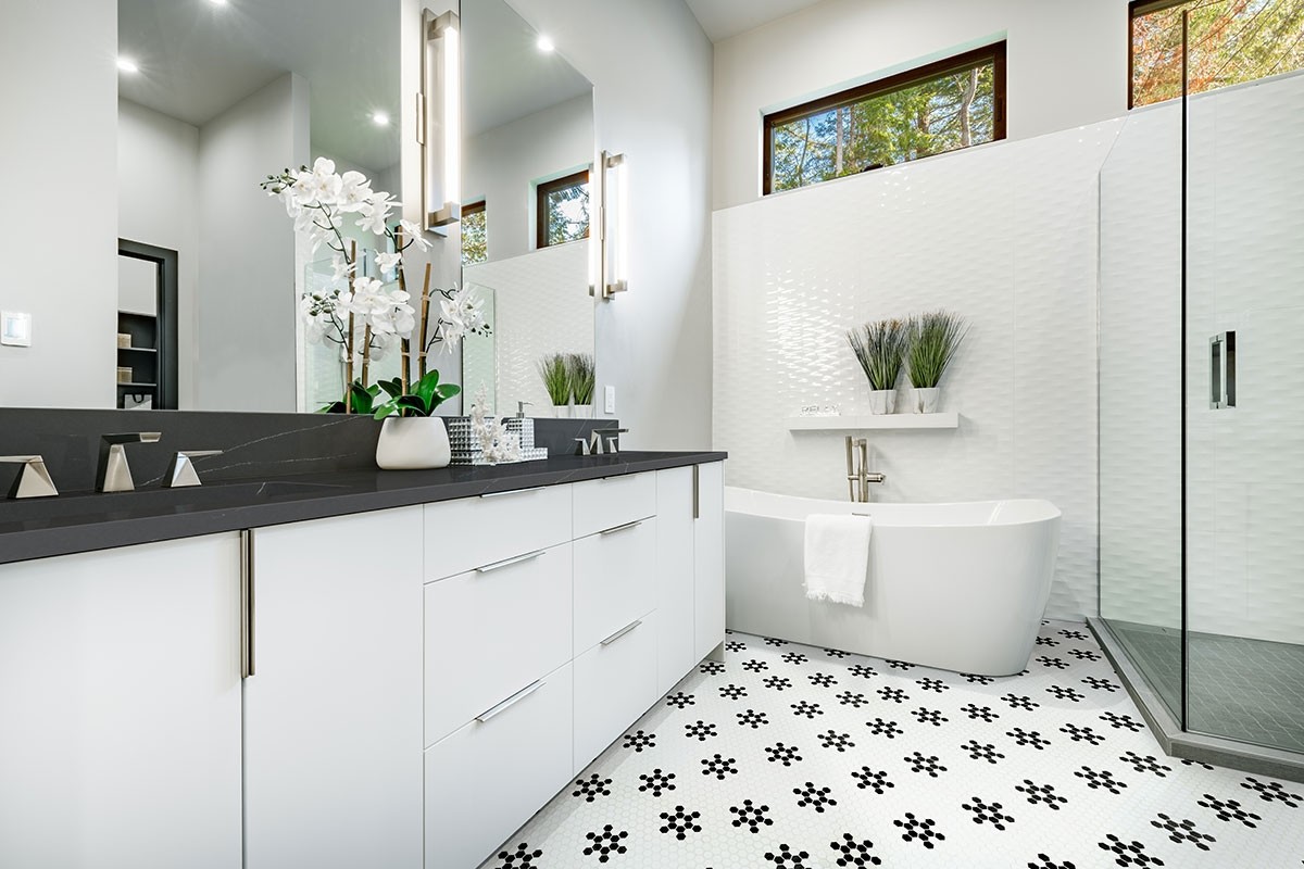 White & Black Mod Petal Pattern Porcelain Mosaic Tile | Wall | Floor ...