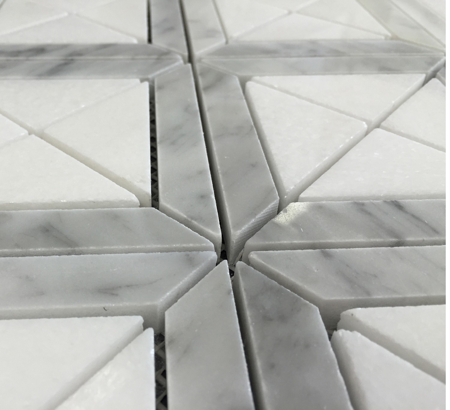 White Diagonal Window Pane Pattern Polished Marble Mosaic Tile iosh1134