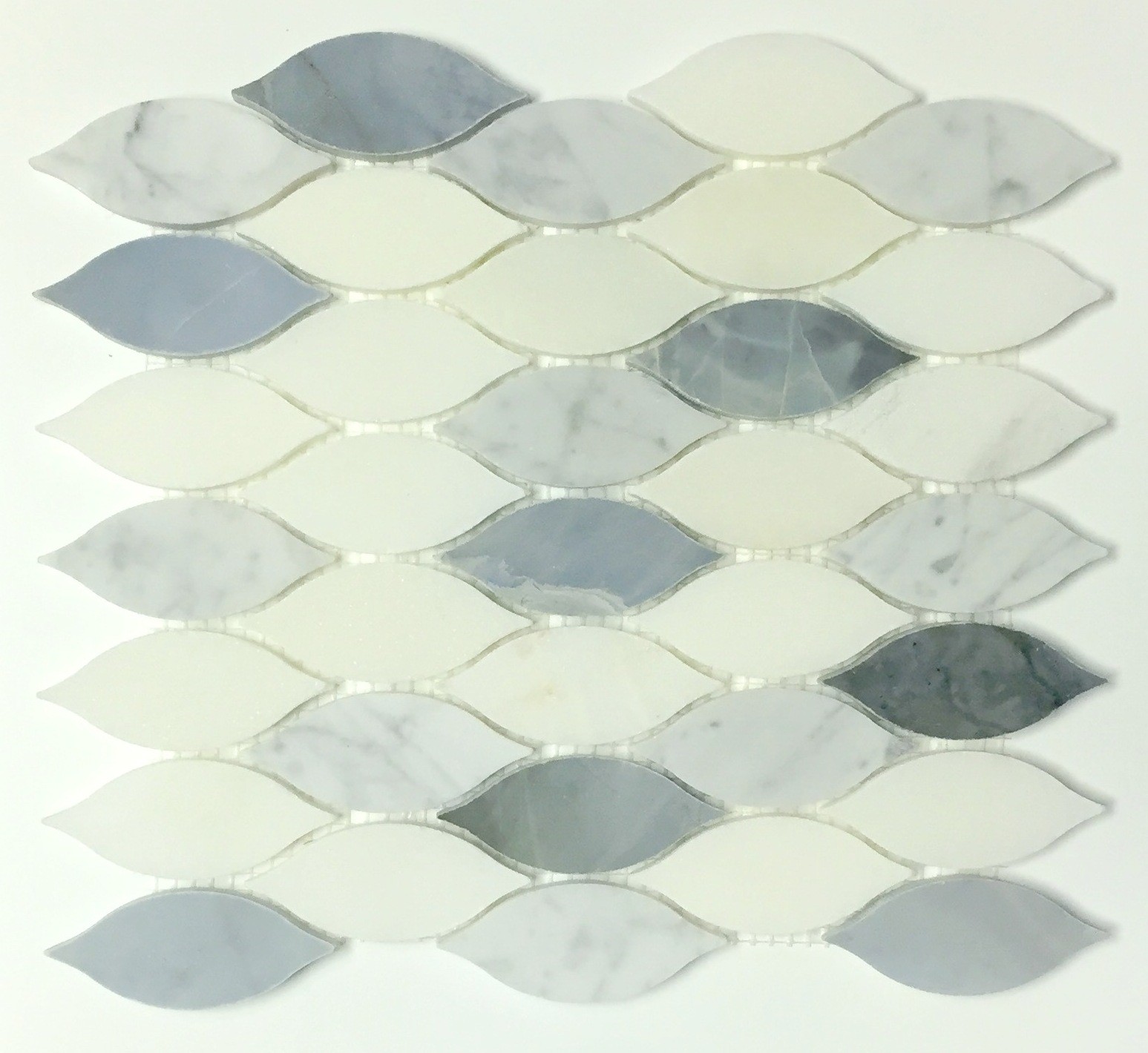 Elongated Teardrop Water Jet Mosaic Tile in Italian White and Blue ...