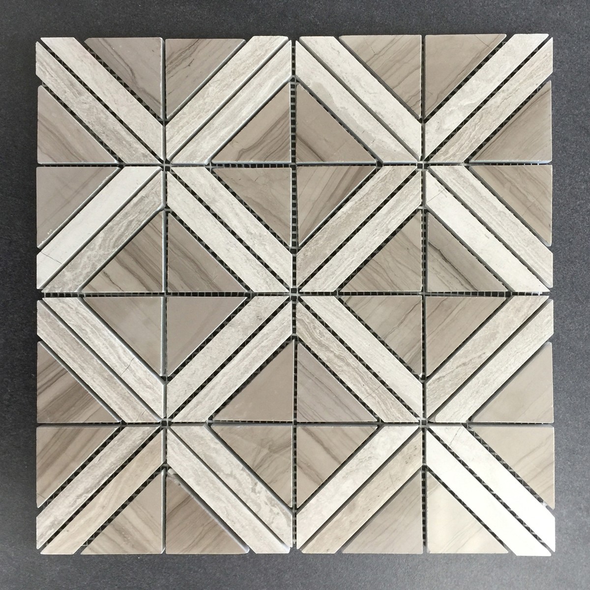 12x12 Wooden Beige Diagonal Window Pane Pattern Polished Marble Mosaic Tile