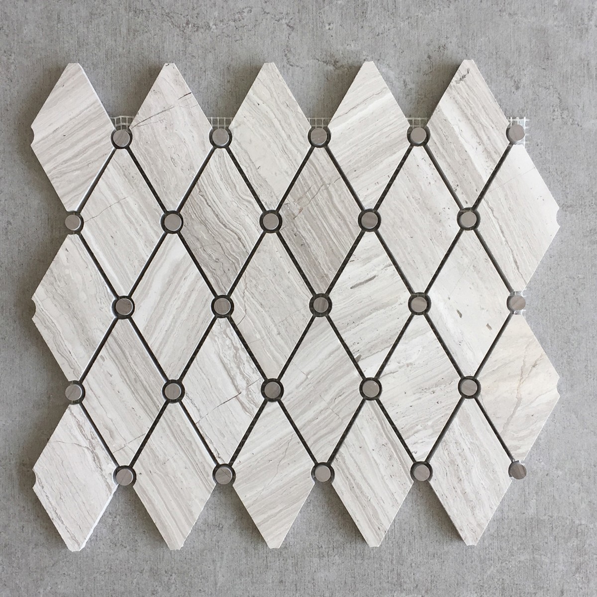 12x12 Wooden Beige Elongated Diamond with Dots Polished Marble Mosaic Tile