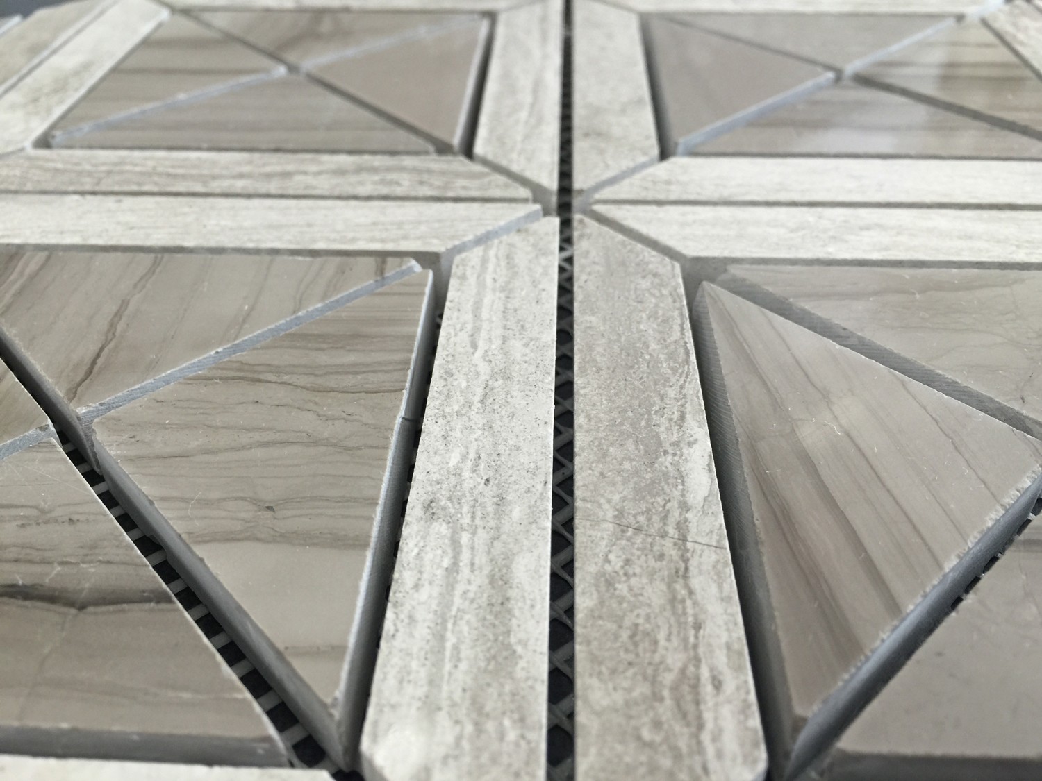 12x12 Wooden Beige Diagonal Window Pane Pattern Polished Marble Mosaic Tile